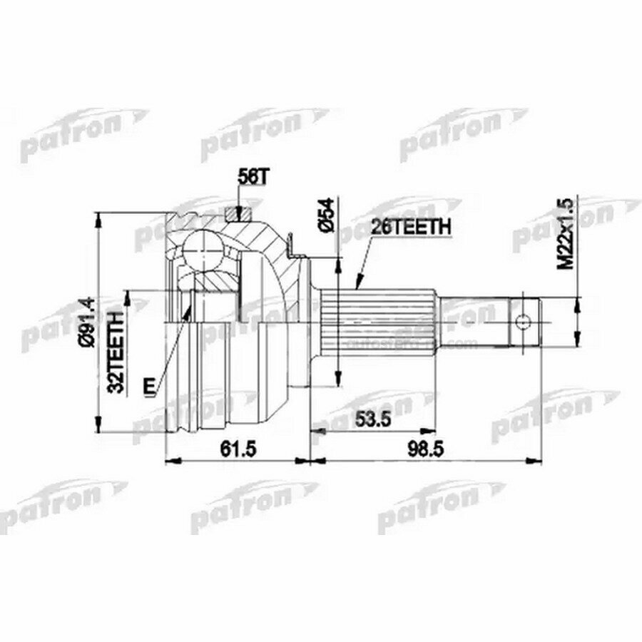 PATRON PCV9529 ШРУС наружн к-кт 26x54.1x32 ABS:56T CHRYSLER: CIRRUS, SEBRING 95-99, DODGE: STRATUS 95-99, PLYMOUTH: BREEZE 95-99 - С ABS