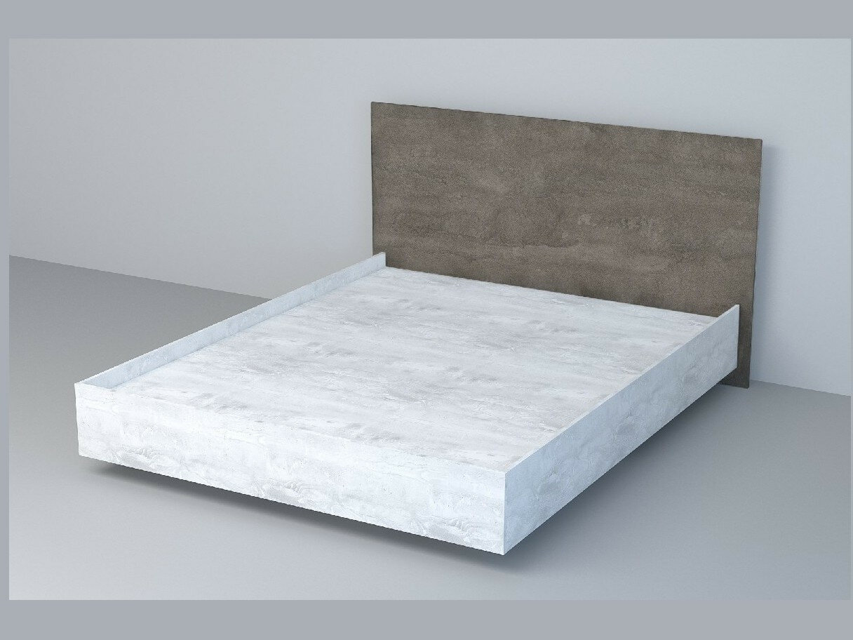Кровать в современном стиле, 160х200, настил ЛДСП, бетон светлый/камень темный
