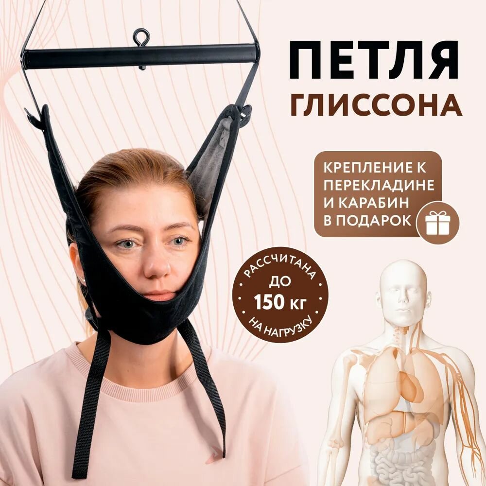 Спортивный тренажер Петля Глиссона для шеи, вытягивания позвоночника, домашний тренажер для спорта и фитнеса с креплением для турника до 150 кг