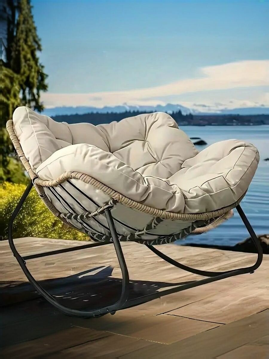 Кресло-качалка Птичье гнездо, искусственный ротанг, с подушкой, белое