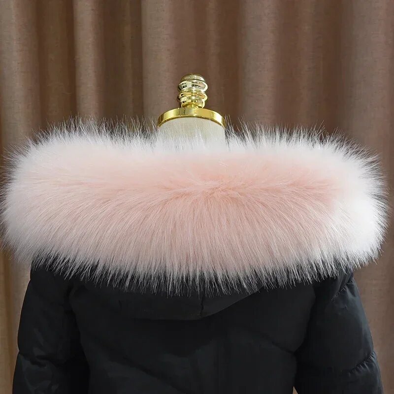 2025 Женщины фальшивый мех воротник пушистый роскошный зимний теплый шарф мужчины детские куртки капюшон мех отделка полосы 75 см ракун мех обернуть шаль