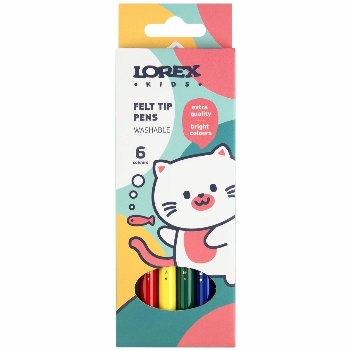 Набор фломастеров 6 цветов Lorex Kids (линия 2.8мм, круглый корпус, смываемые) картон. уп. (LXKFPCL-6), 24 уп.