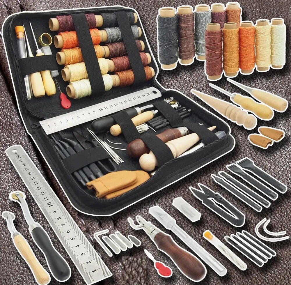 Набор инструментов для работы с кожей, набор кожевника, аксессуары для шитья и рукоделия из кожи, 51 предмет