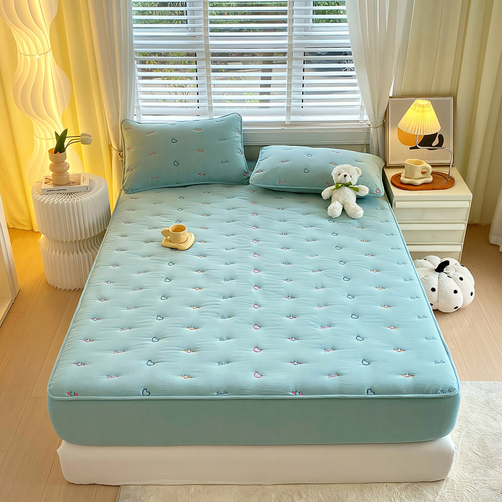 Комплект постельного белья: простыня на резинке и 1 наволочка, 1.5-спальное, 90 х 200 см, 100% хлопок, зеленый