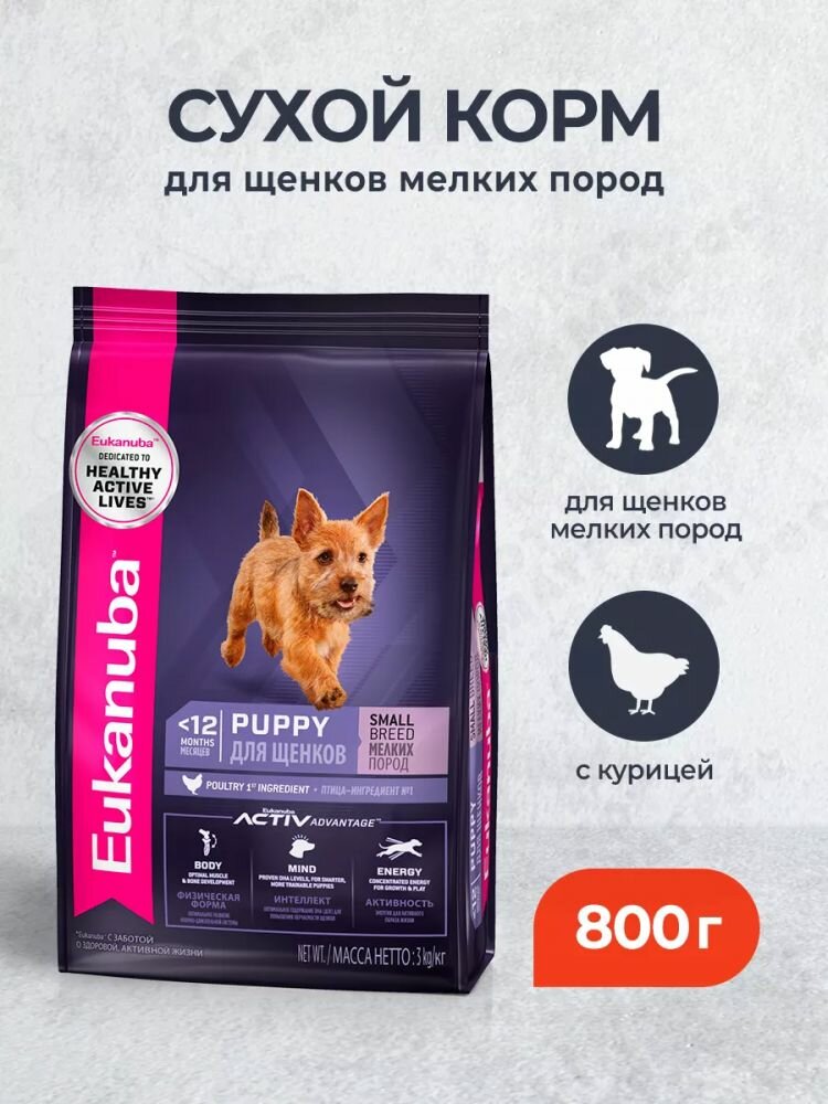 Сухой корм Eukanuba Puppy Small breed для щенков мелких пород, 800 г