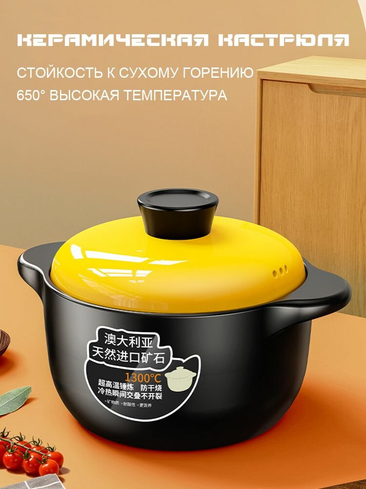 Кастрюля жаропрочная, Керамическая кастрюля, 3,3л Fodyne, керамическая с крышкой -HJ