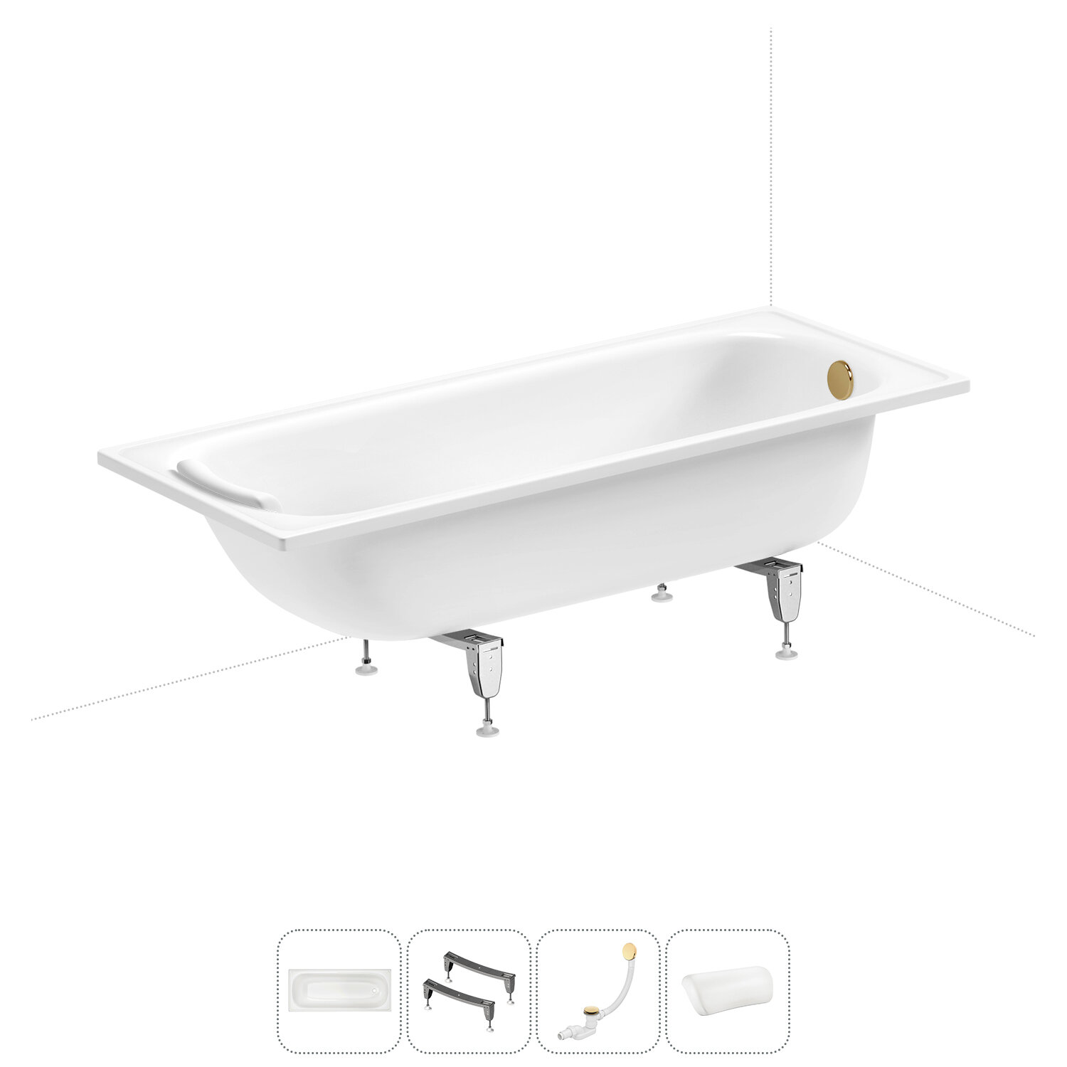 Стальная ванна 170х70 Sanitana BLB Europa 20220660R в наборе 4 в 1: металлическая ванна 170 х 70 см, ножки, слив-перелив, подголовник