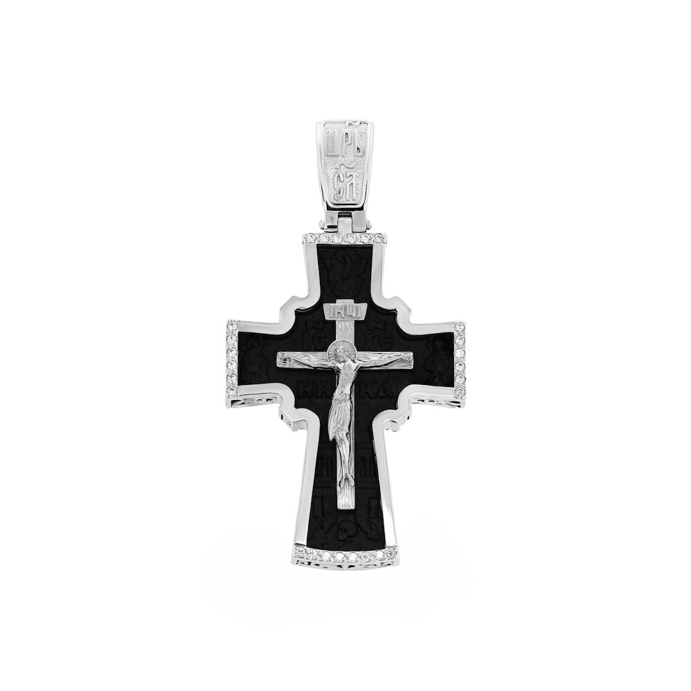 Крестик KABAROVSKY, серебро, 925 проба, родирование, дерево