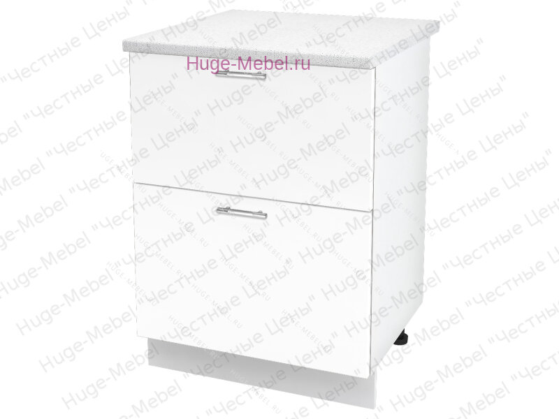 Кухонный шкаф под мойку 600 с двумя ящиками Ксения (белый) Huge Mebel . Ширина 600 Высота 816. Кухонные шкафы