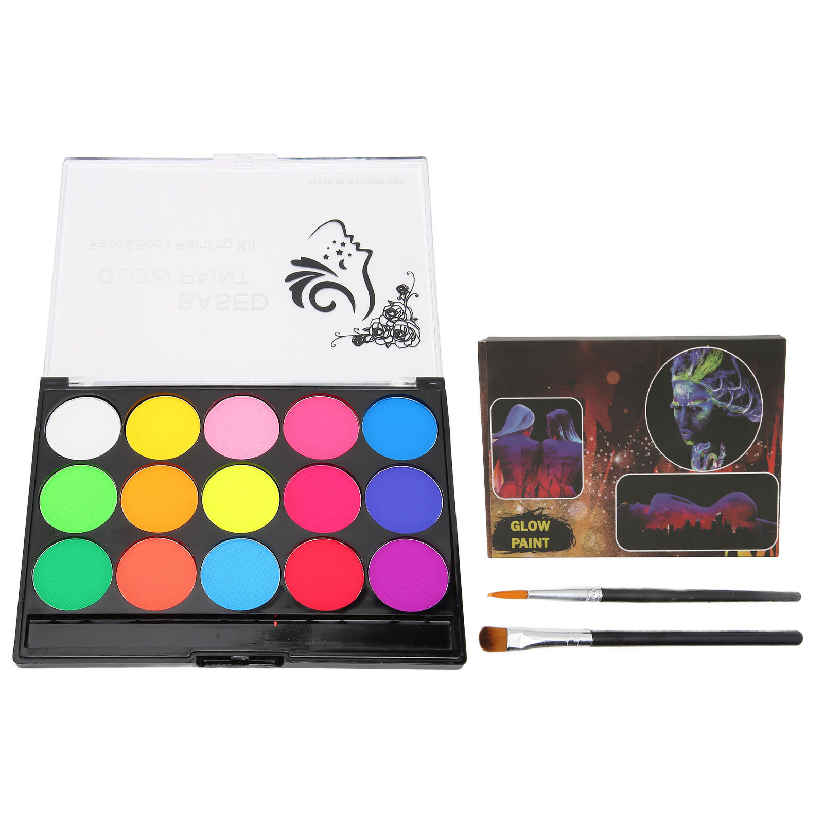 Fluorescent Face Paint Kit 15 Colors Easy Dry Water Soluble Lasting Body for Kids Halloween Cosplay