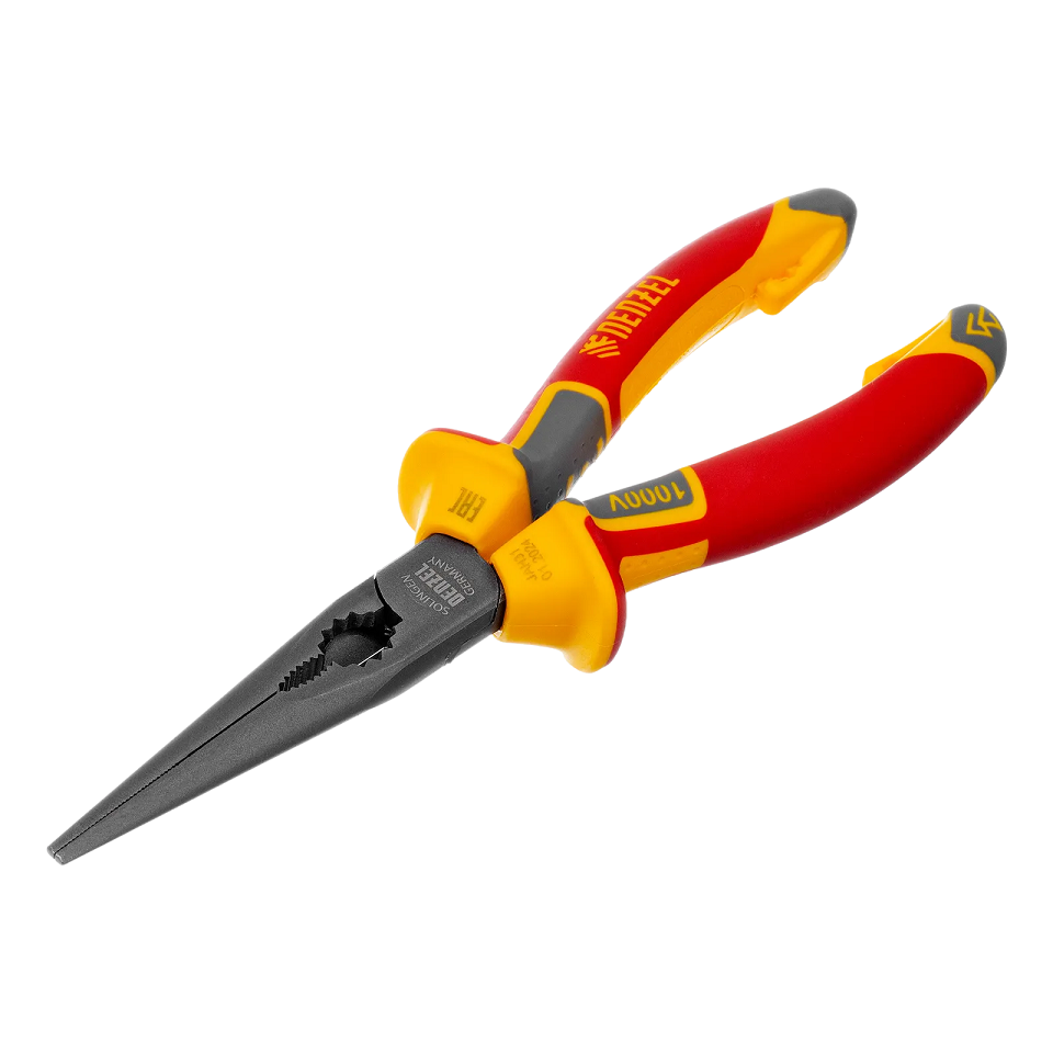 Длинногубцы прямые 205мм, диэл. рукоятки до 1000В Denzel 17305