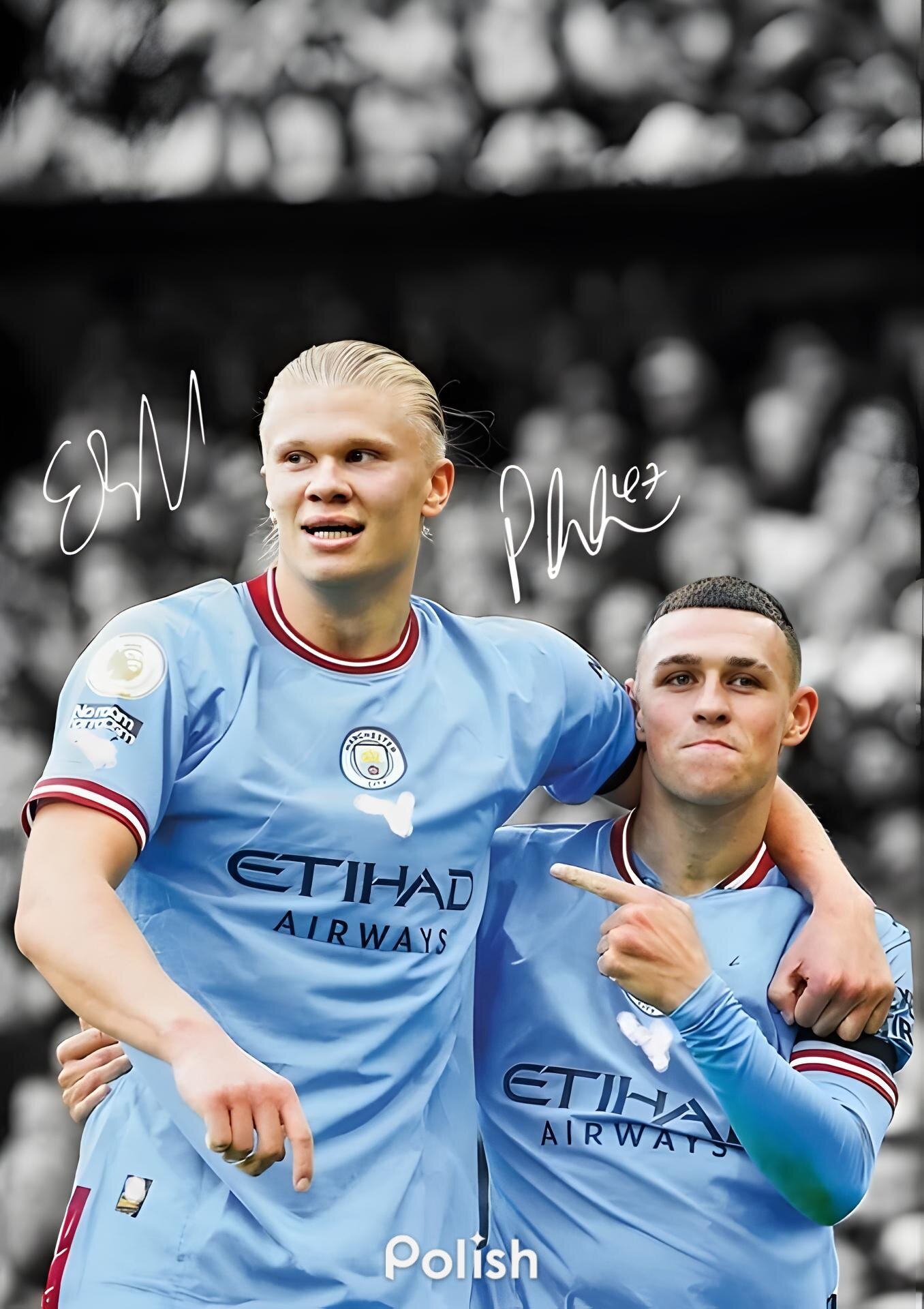 Постер "Футбольные звёзды" 30х40 см, рисунок брызгами, акварель, на холсте, канвасная лента, Эрлинг Холанн, Фил Фоден