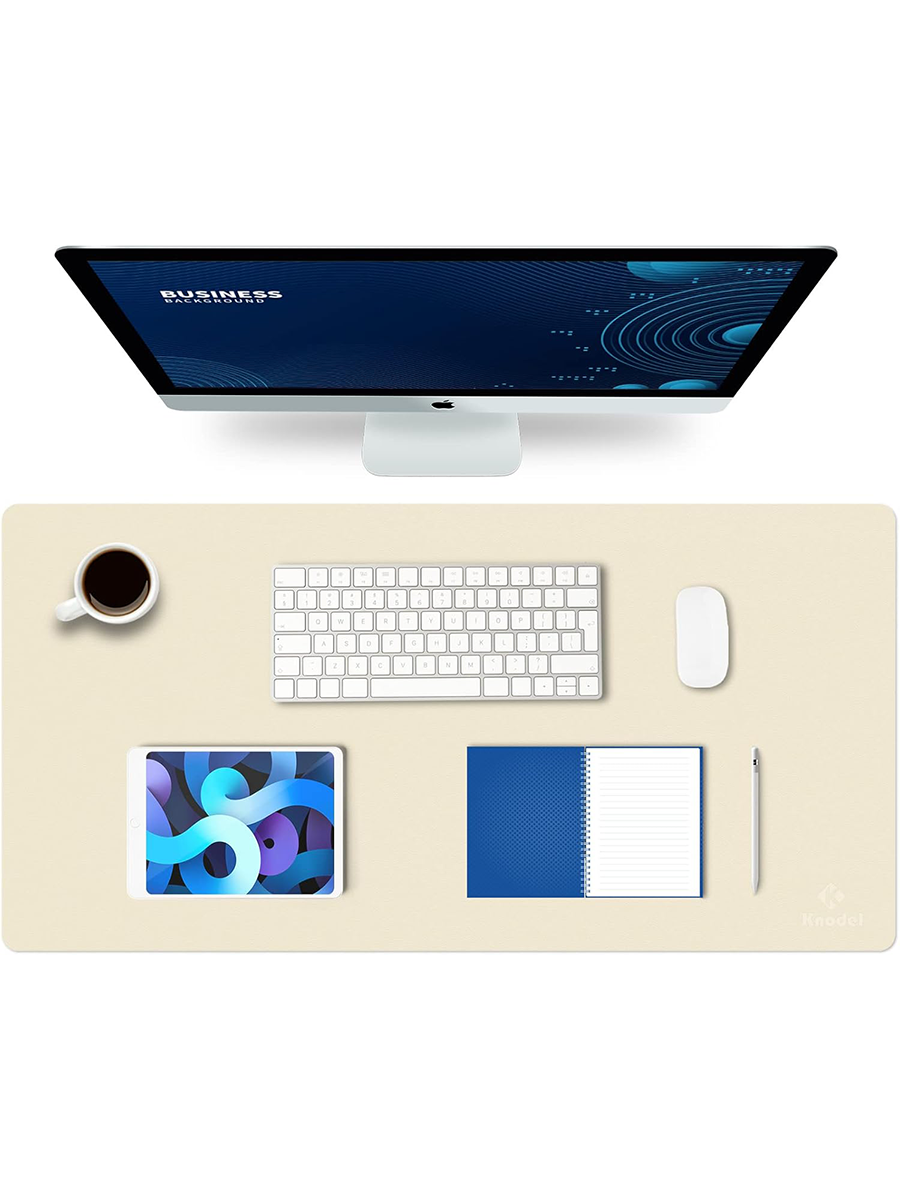 Коврик настольный для клавиатуры и мыши большой, водонепроницаемый, кожаный, для офиса и дома 40 х 80 см, бежевый