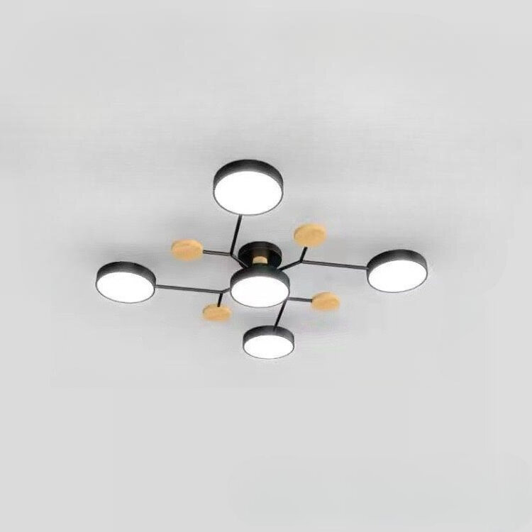 Люстра потолочная светодиодная в скандинавском стиле, 4 + 1 шайба, 10-15 ㎡, 40W, Черный, теплый белый