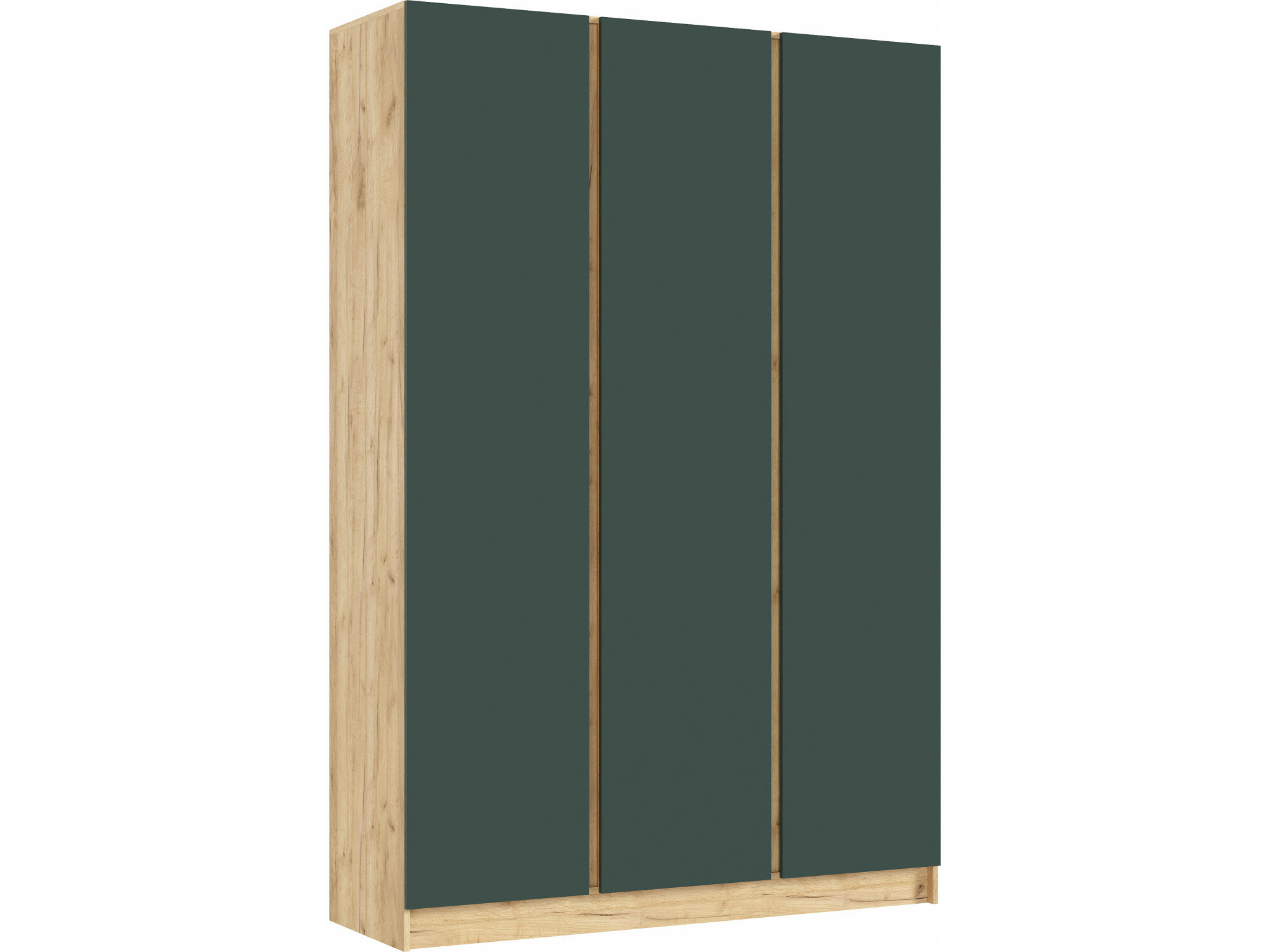 Шкаф 3-х створчатый 1500, со штангой для вешалок и полками, Дуб крафт/Изумрудный