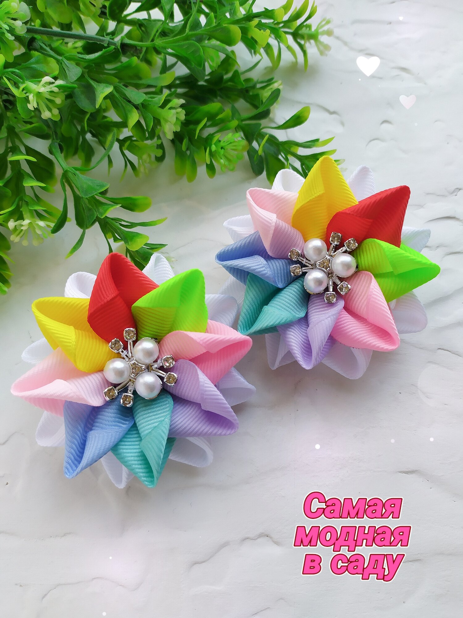 Бантики на резинках "Любимый бантик", для девочек, ручная работа, разноцветные