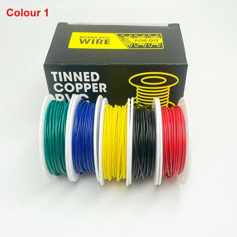 LKLB Электронный провод ПВХ 1007 луженный медный 16-30 AWG 5 22 AWG-10m x 5 nroll, 1007 Black box 1