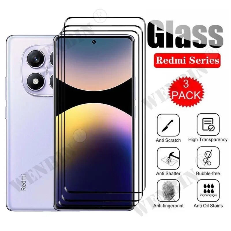 3 Pcs Tempered Glass For Redmi Note 14 / Note 14 Pro / Note 14 Pro Plus / 4G/5G Curved Full Cover Screen Protector
