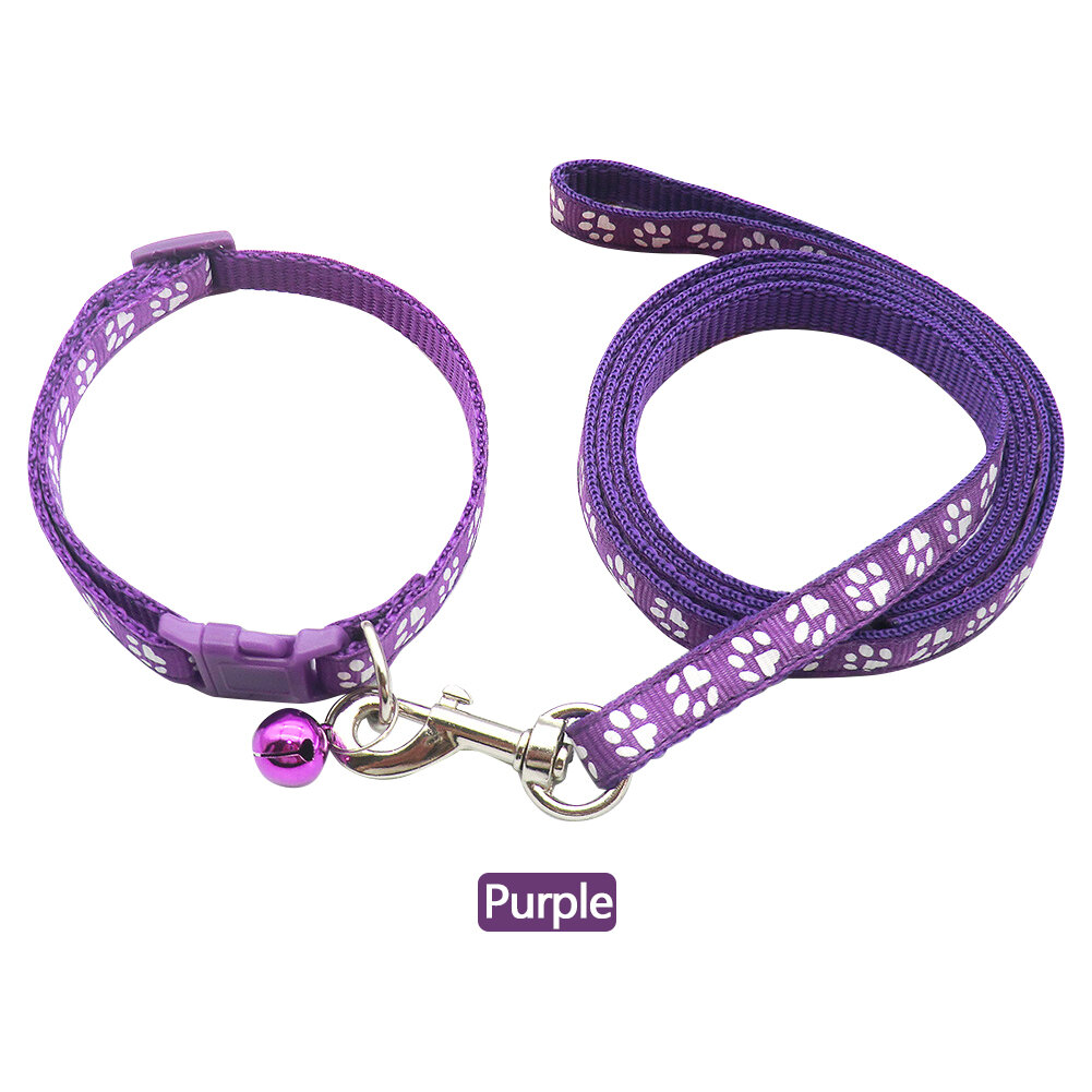 Короткий поводок и шлейка для маленьких собак и кошек с милым рисунком лапки, 1.2M для прогулок