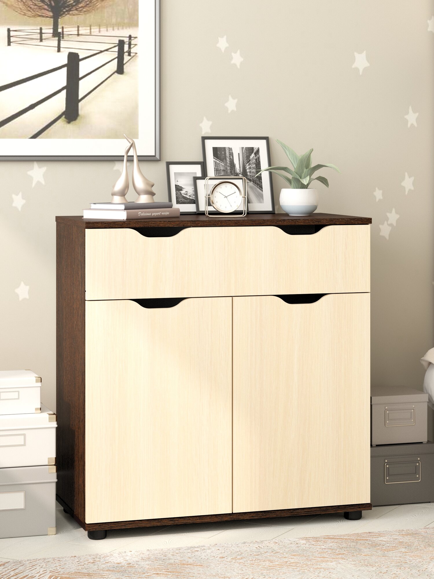 Есэндвич Grand-Лаворо-4 Комод 80х83х40 см с ящиками и дверцами(Венге/Выбеленный Дуб)