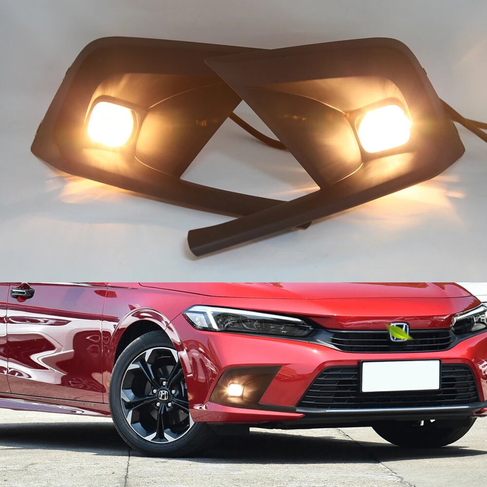 13 автомобильных аксессуаров, светодиодные противотуманные фары, противотуманные фары для Honda 11 поколения Civic 2022-2023, галогенные дневные фонари на передний бампер