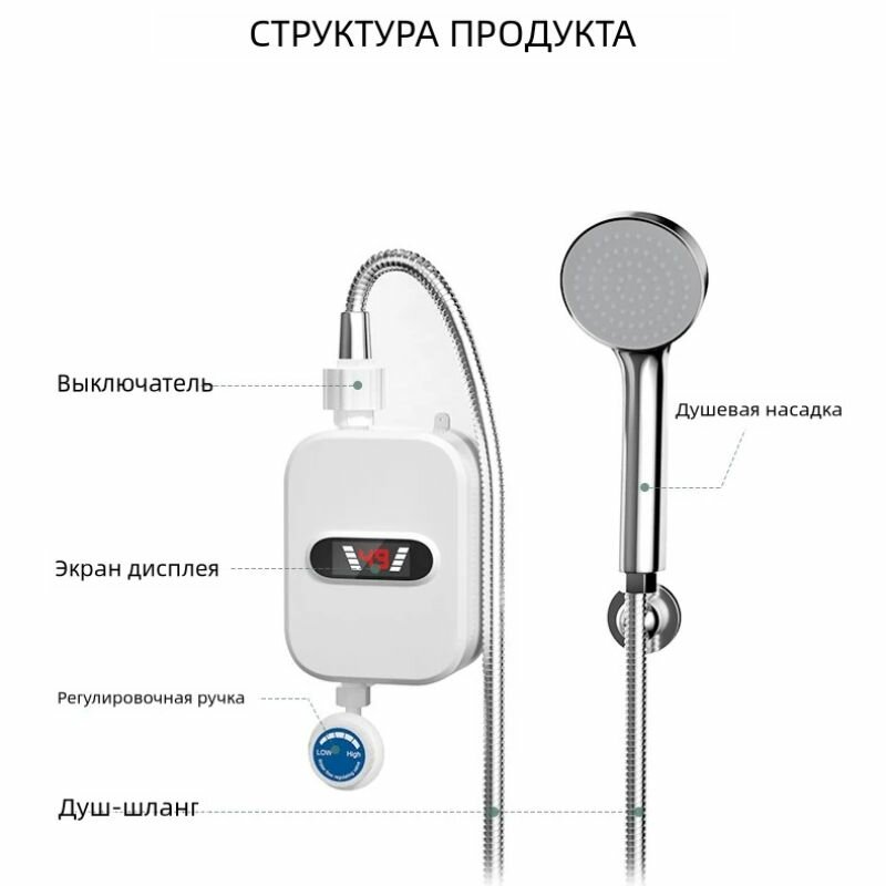Мгновенный портативный безбашенный электрический водонагреватель для душа с насосом для душа в ванной комнате 3000 Вт