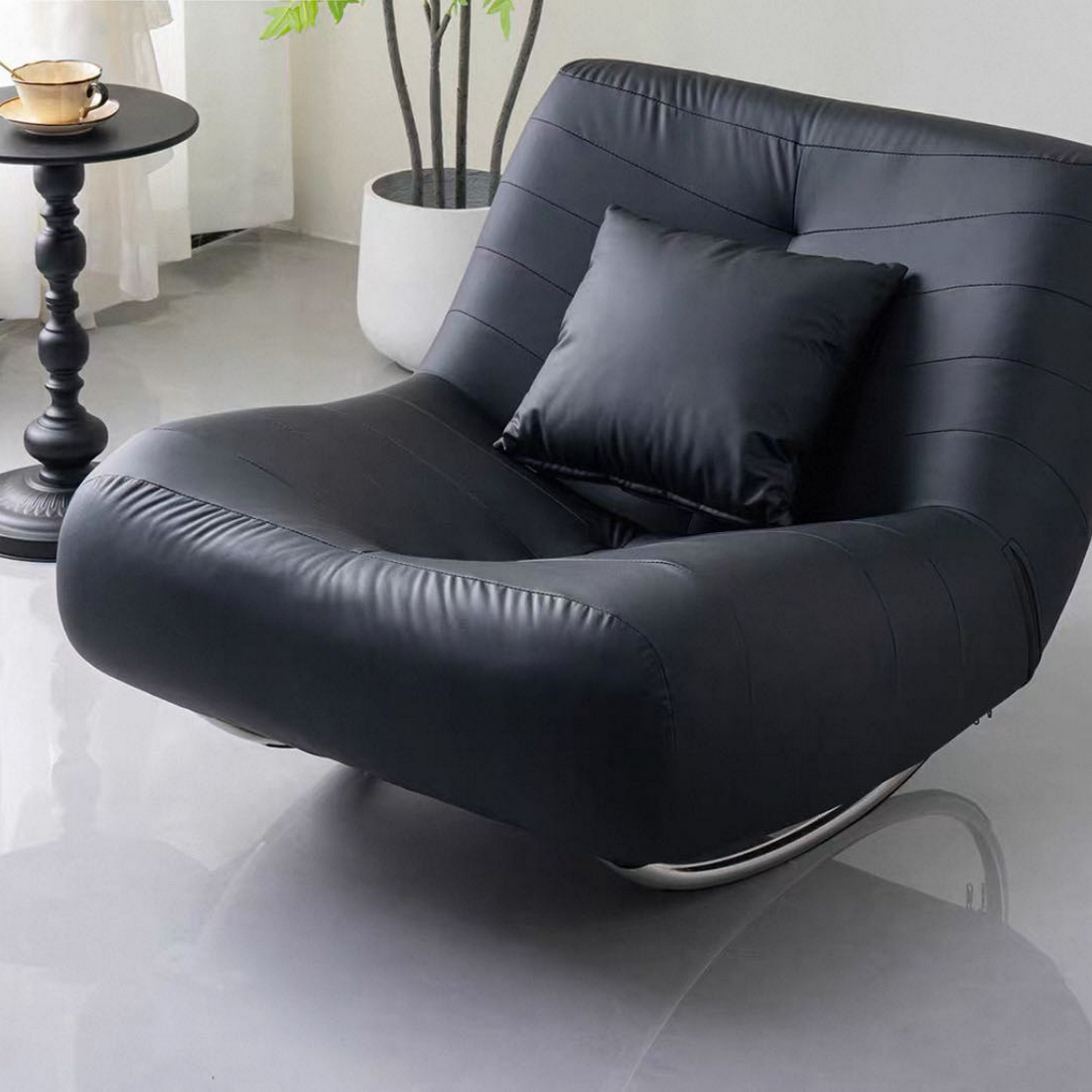 Мягкое кресло-качалка без подлокотников Bairols (кожа искусственная / черный)