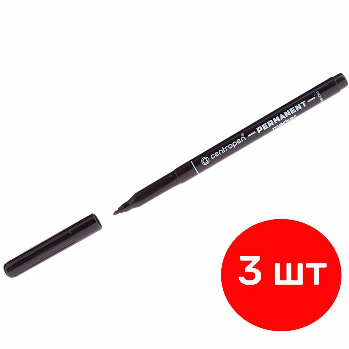 Маркер перманентный 3штуки, черный, пулевидный, 1мм, светостойкий