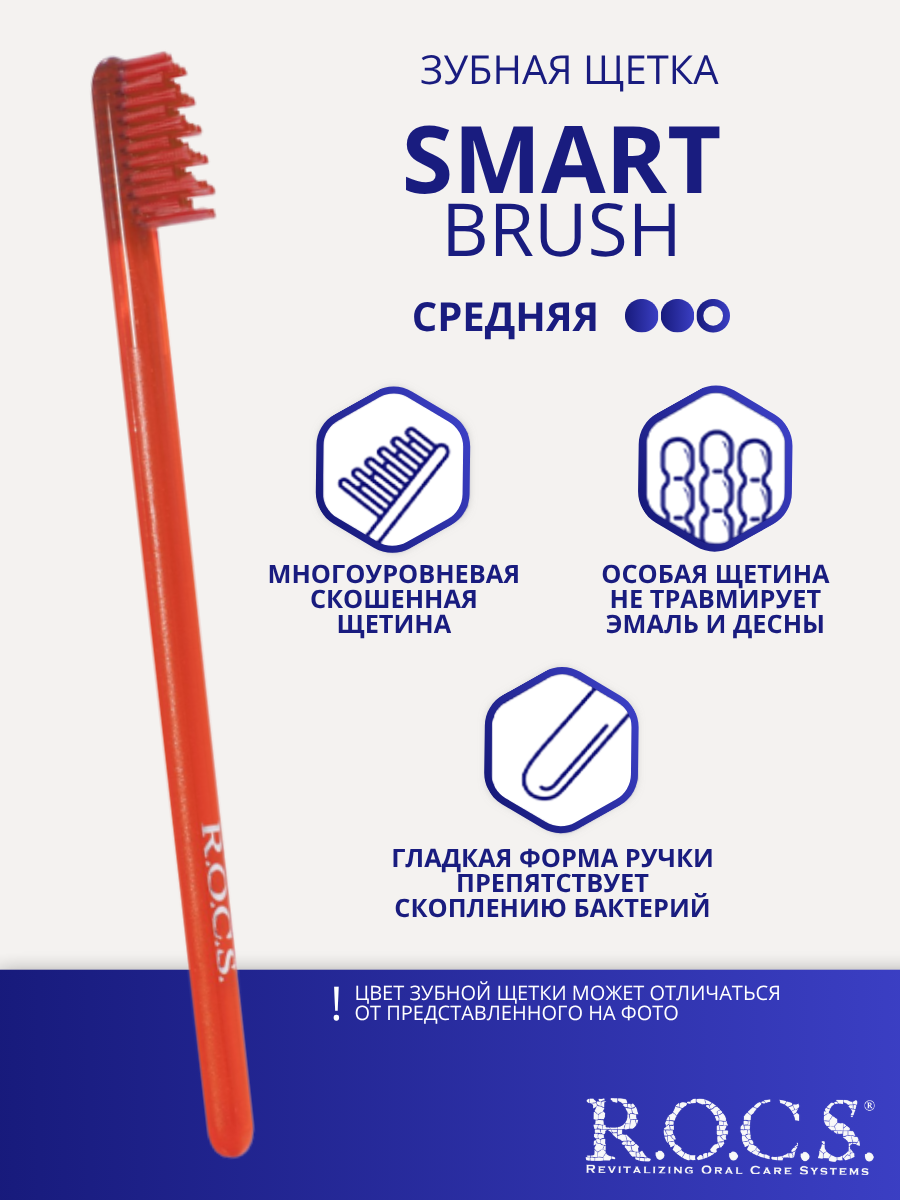 Зубная щетка R.O.C.S. Модельная средней жесткости, красная