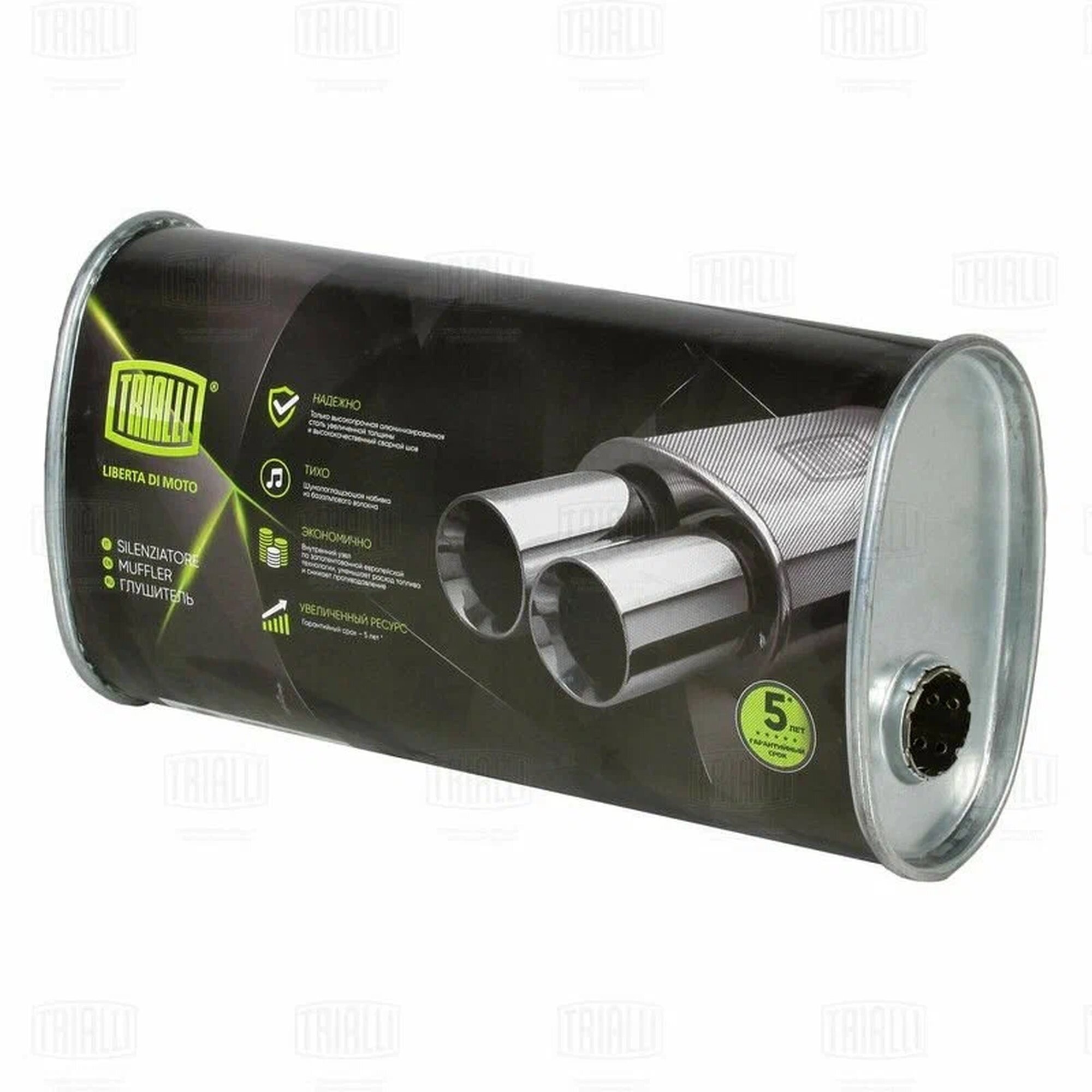 Глушитель универсальный (овальный) 131х221, L 430, d 42, смещение 45 мм, Trialli EMM3605