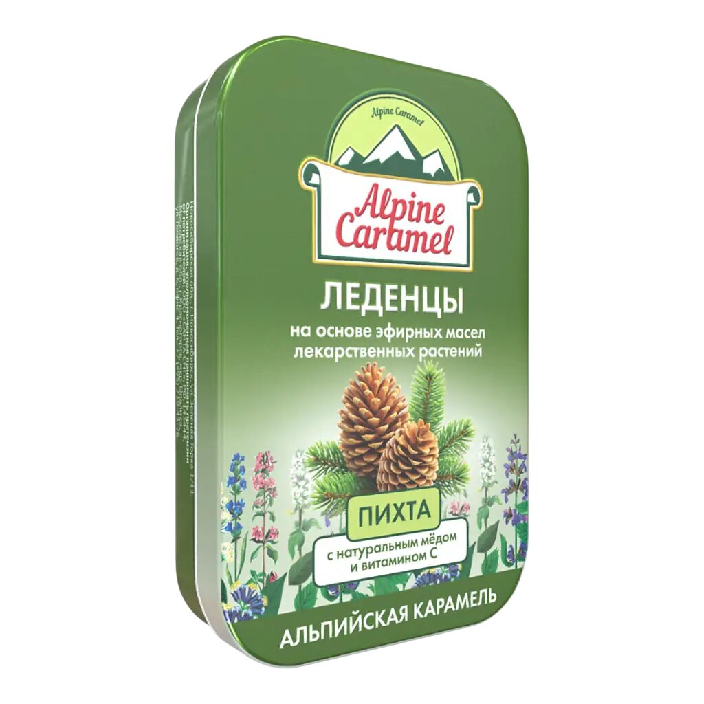 Альпийская Карамель / Alpine Caramel Леденцы детские с натуральным медом и вит С со вкусом Пихты массой 3,3 г мини-бокс 53 г 1 шт