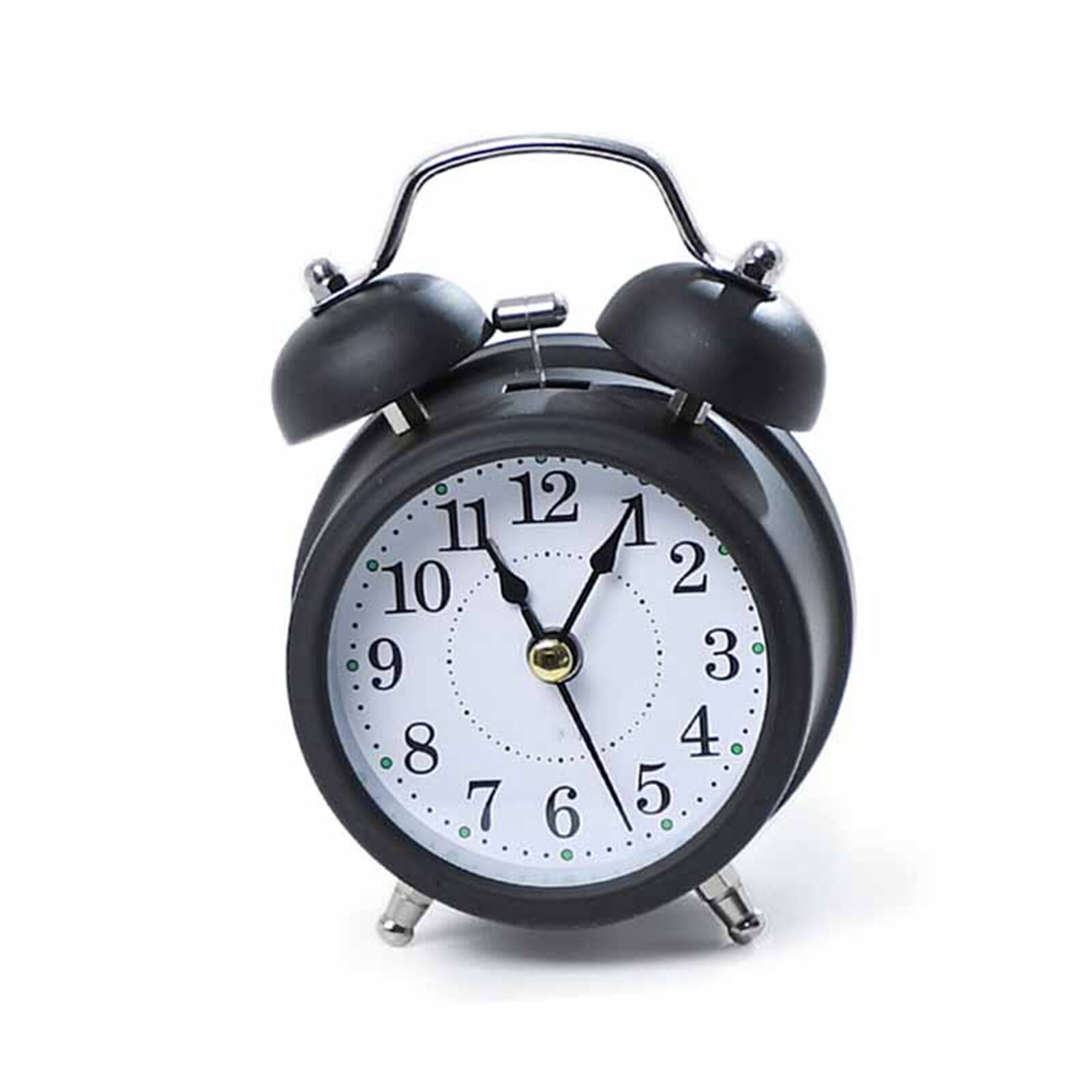 3 Inch Twin Bell Alarm Clock Modern Metal Mechanical Bedside Ringing Battery Operated Silent Black