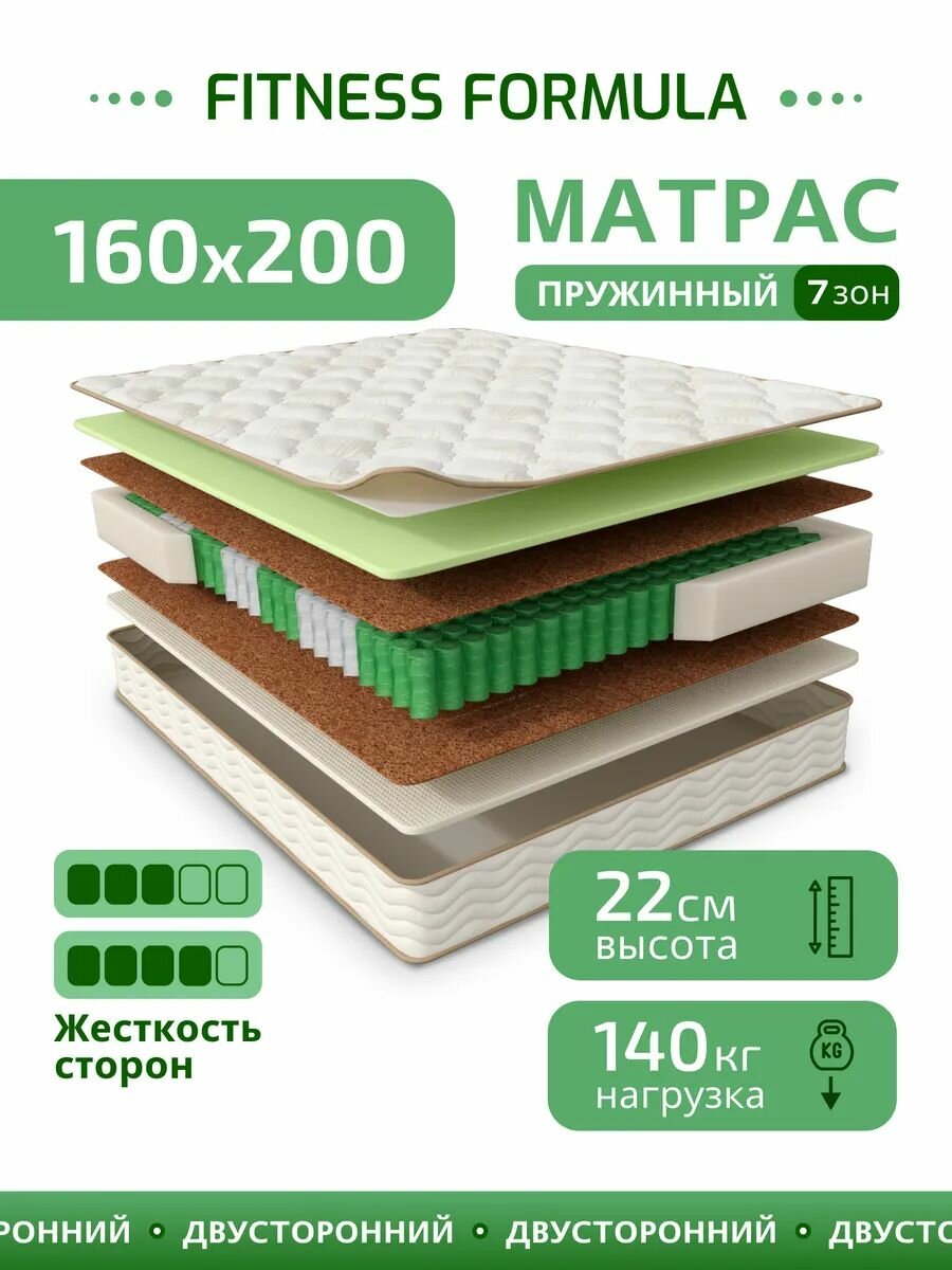 Мир Матрасов, Матрас 160х200 см, Fitness Formula, независимые пружины, высота 23 см, ортопедический пружинный, 1 шт, белый