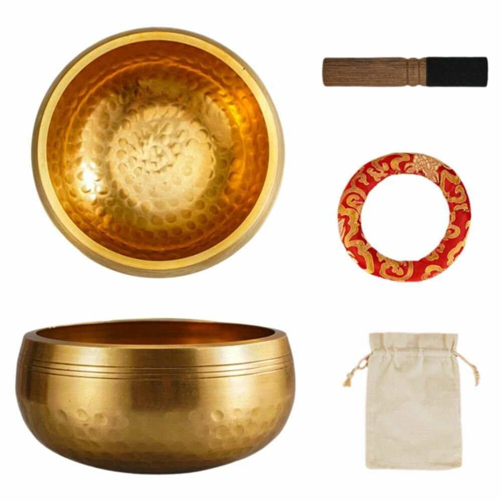 Тибетская пейсная чаша, 2 латунные колокольчики и сумка для хранения, для йоги, медитация