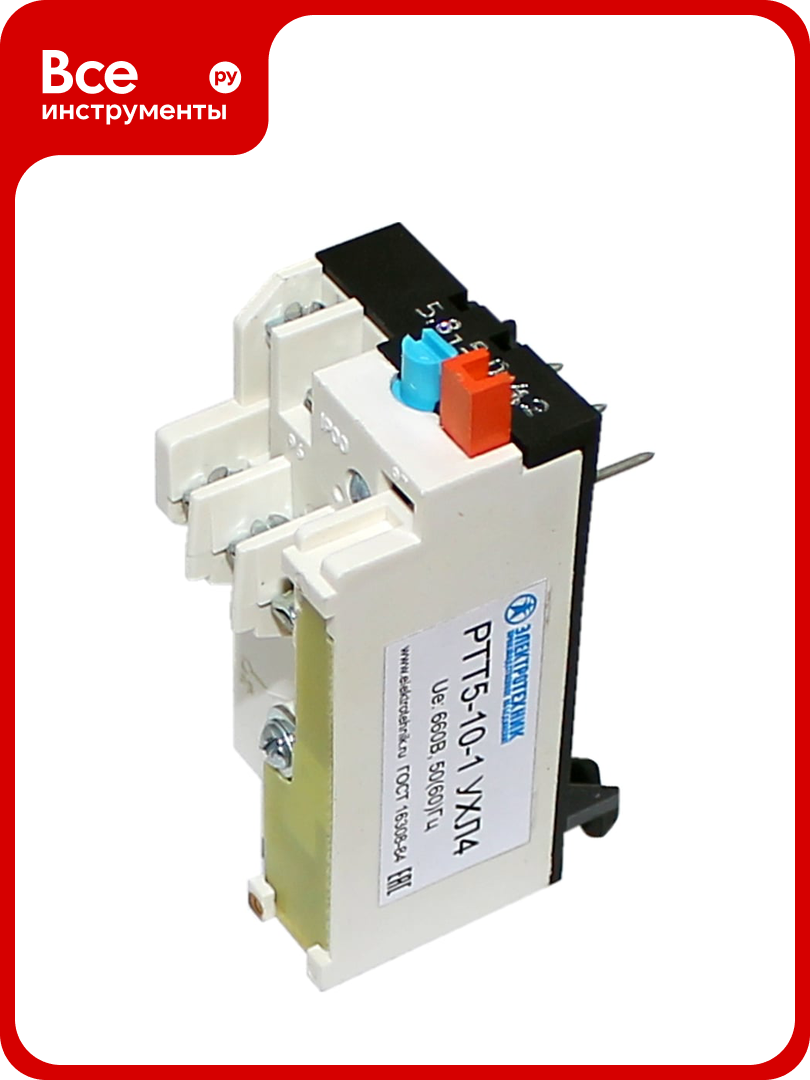 Реле электротепловое токовое Электротехник РТТ5-10-1 УХЛ4, 8,50А, 660В/50Гц, 1р, 7,00-10,00А, ручной возврат, IP00