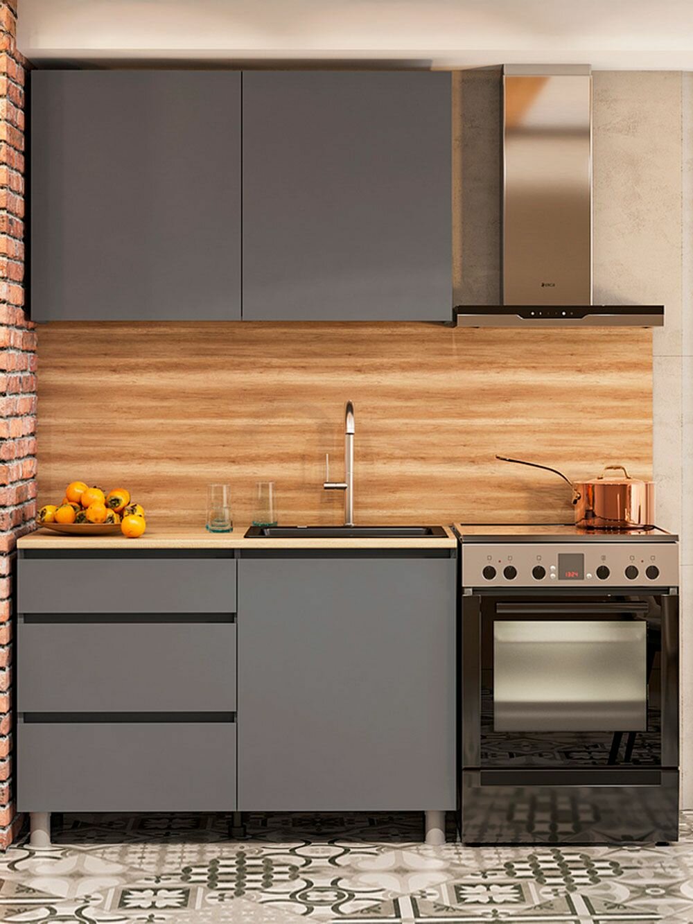 Кухонный гарнитур Денвер 1.2 м, мебель для дома и кухни, Дуб Сонома / Серый графит