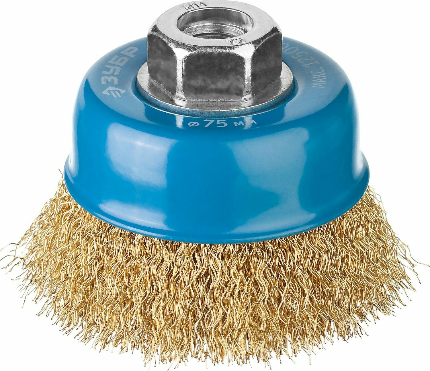 Чашечная щетка-крацовка ЗУБР, 75 мм, витая стальная латунированная проволока 0.3 мм, для УШМ 3526-075_z02