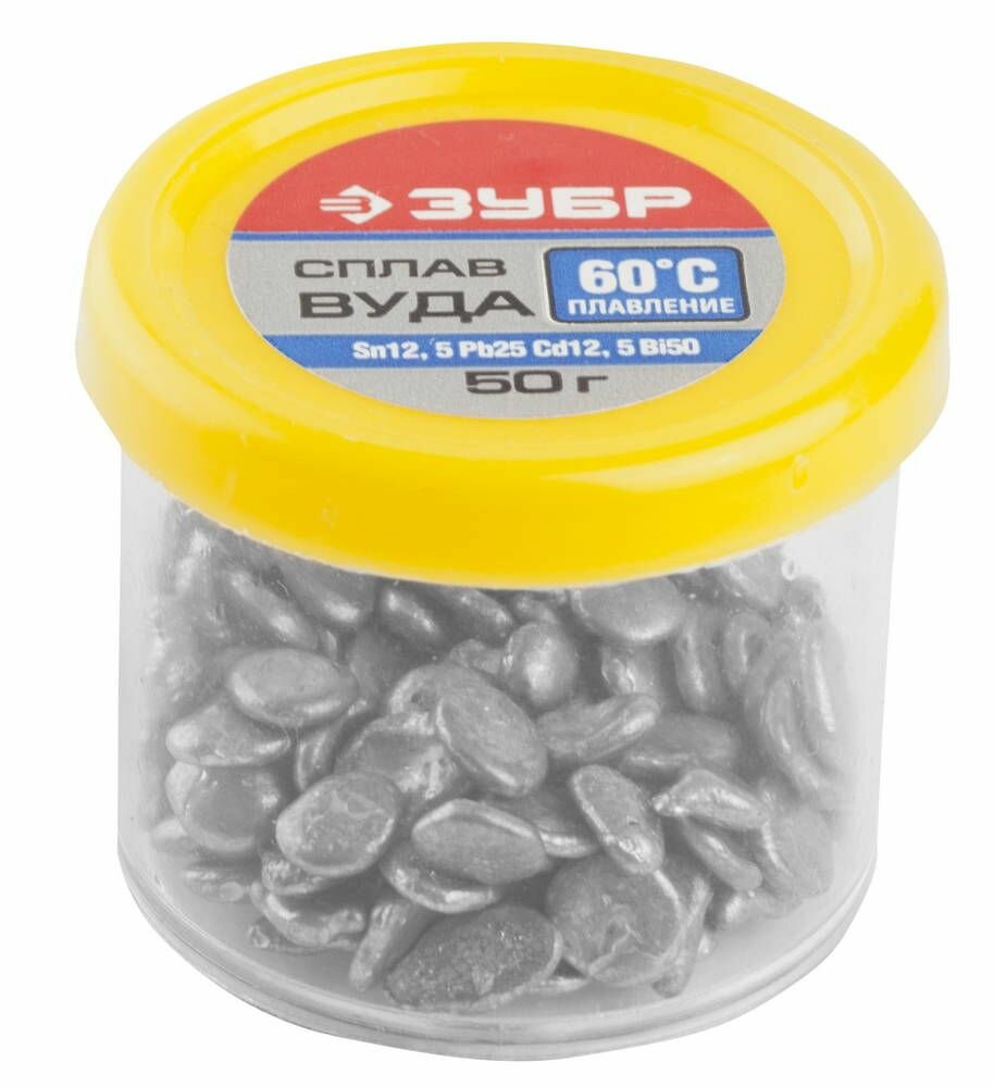 Сплав легкоплавкий ЗУБР вуда Sn12.5Pb25Cd12.5Bi50, 60 C, 50 г, гранулы 55458-050