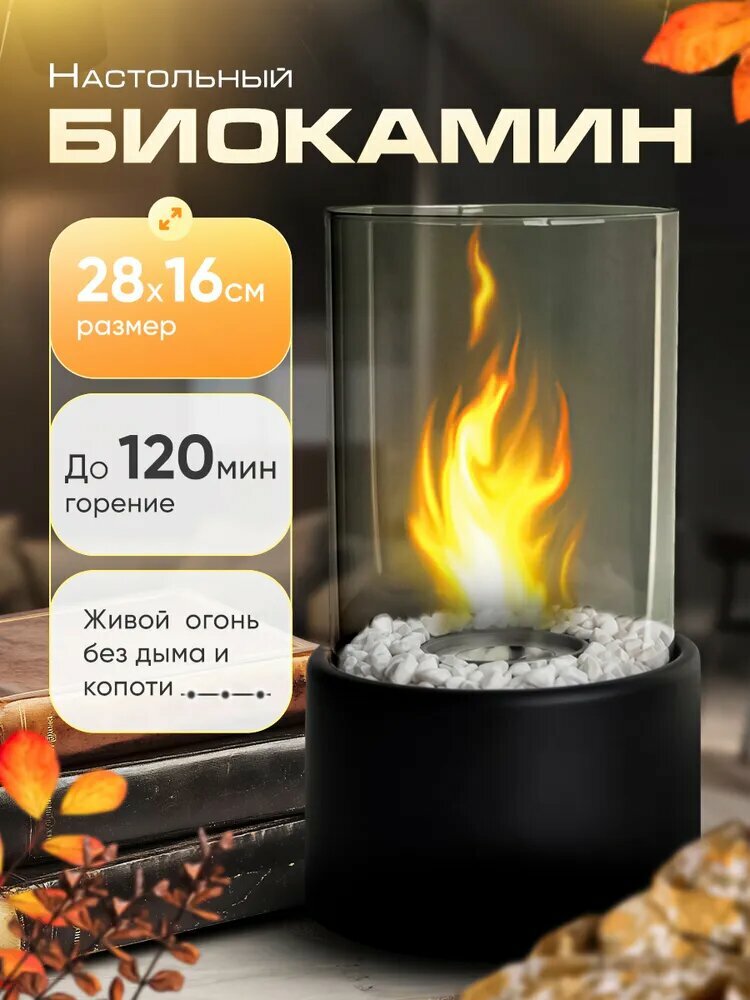 Биокамин Настольный "Уют", биоэтанол, нержавеющая сталь, черный