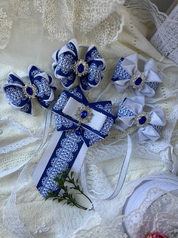 Набор бантиков на резинке с жабо