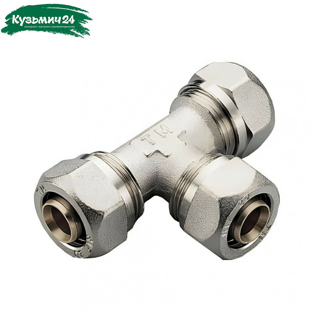 Тройник обжимной 1277-4334, 16х16х16 мм, равнопроходной, с накидной гайкой, латунь никелированная