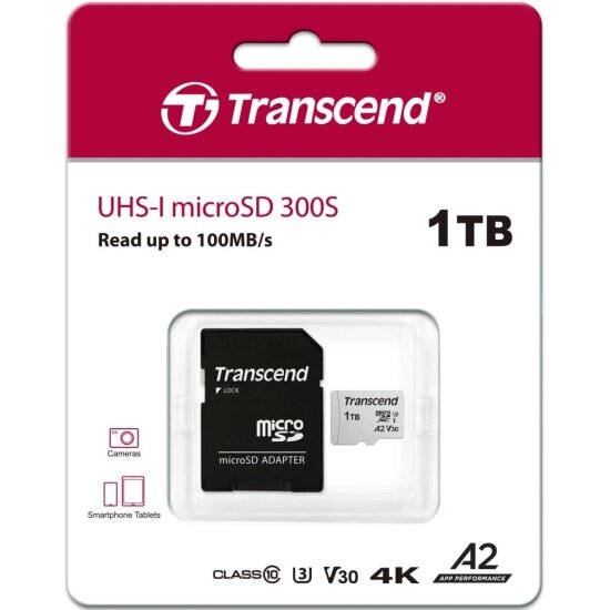 Карта памяти Transcend microSDXC 1Tb 300S UHS-I U3 V30 A2 + ADP (100/85 Mb/s)