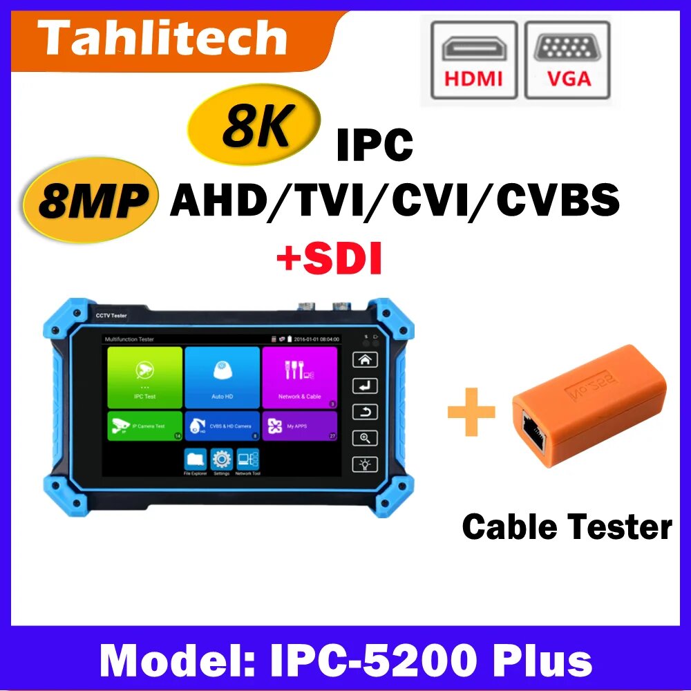 Тестер IP-камер CCTV Tahlitech AHD мини-монитор 5.4 дюйма 4K 8K HDMI VGA PoE монитор инструмент для тестирования кабелей CFTV IP-камера CCTV