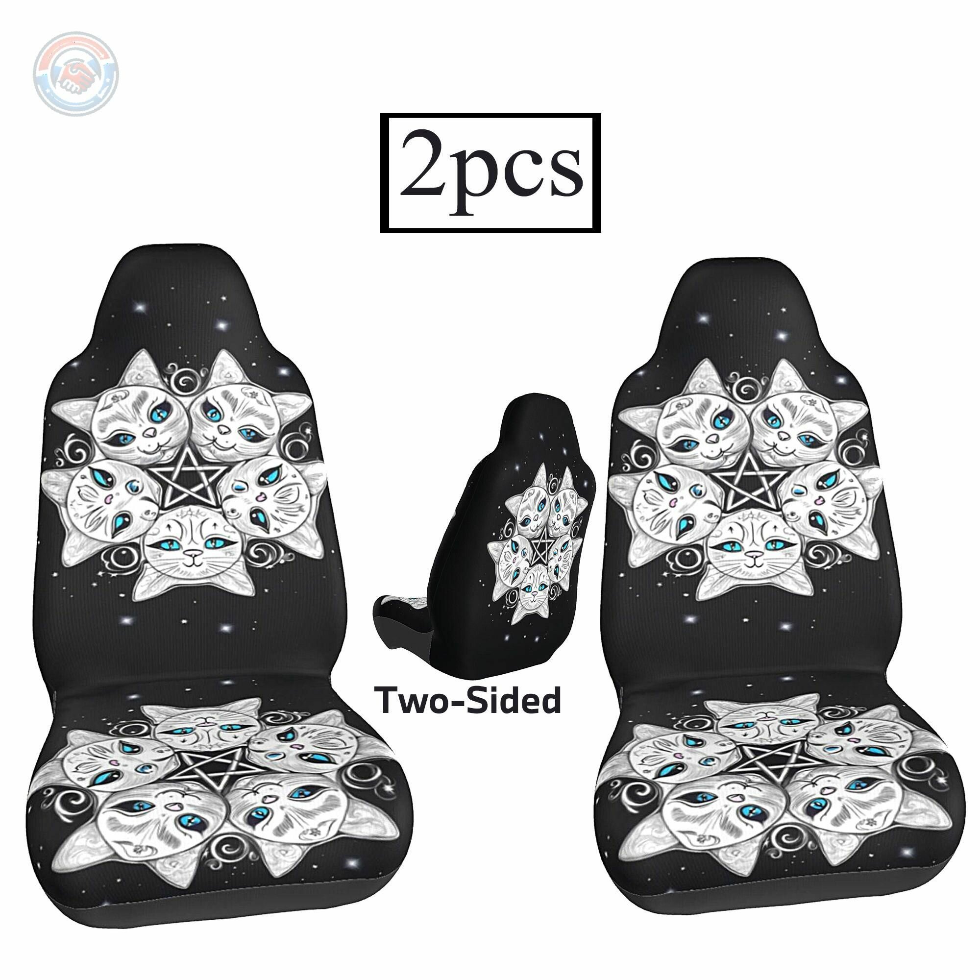 Автомобильные чехлы на передние сиденья 2 шт с принтом кошачья голова и пентаграмма защита от грязи и пятен универсальные аксессуары для салона