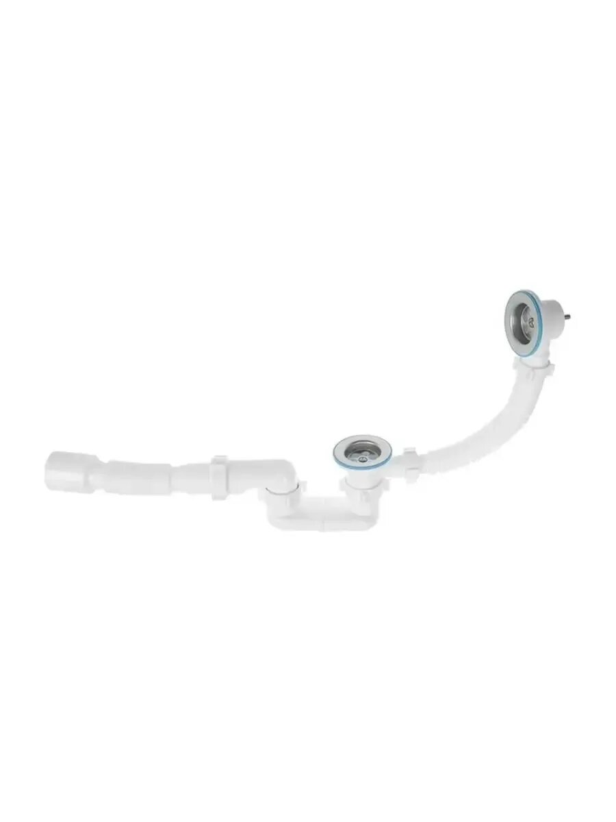 Сифон для ванны с переливом, плоский, с гофрой