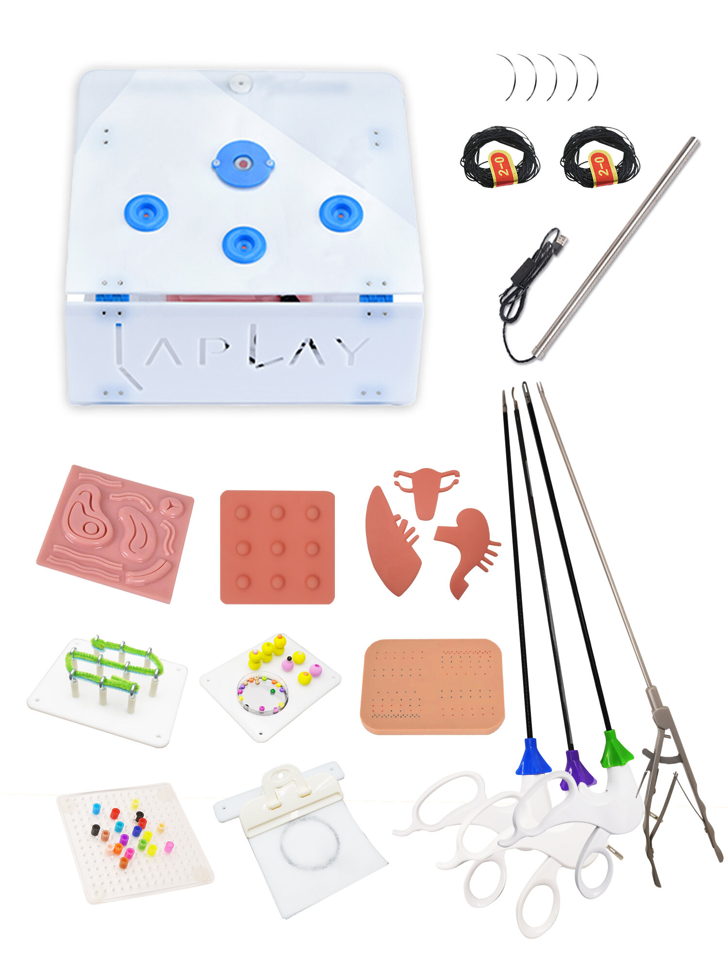 Лапароскопический тренажер Модель включает 4 инструмента, 10 учебных блоков и камеру с углом обзора 0/30 градусов.