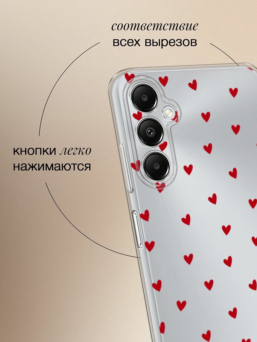Чехол на Samsung Galaxy A05s / Самсунг Галакси A05s с принтом "Red hearts", прозрачный — фото 1