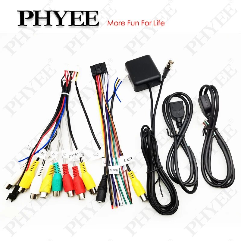 Комплект жгутов проводов, USB-адаптеры, GPS-антенна, Video Audio Aux RCA, разъем микрофонного вентилятора, кабель Wi-Fi, для 16-контактной автомобильной системы Android