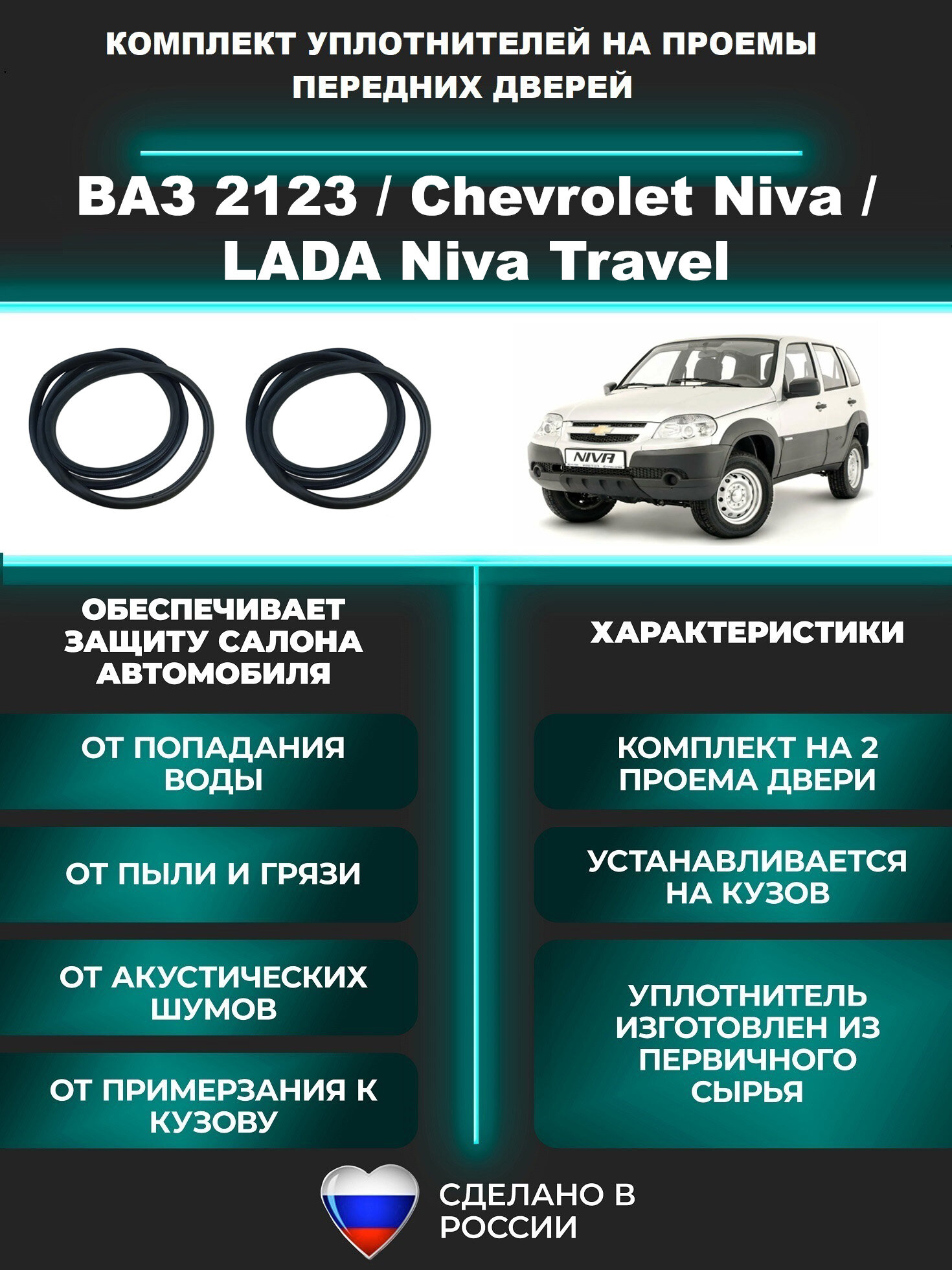 Комплект уплотнителей проема передних дверей ВАЗ 2123 / Chevrolet Niva/ LADA Niva Travel / Нива Шевроле - на 2 двери