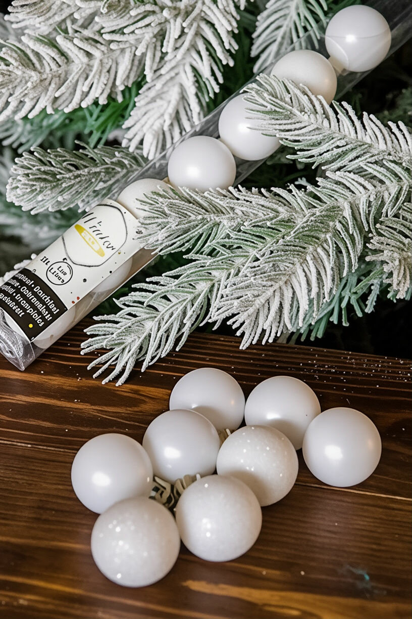 Набор пластиковых шаров миниатюрные (матовые, с глиттером), цвет: белый, 3 см, упаковка 14 шт, Winter Deco 020460